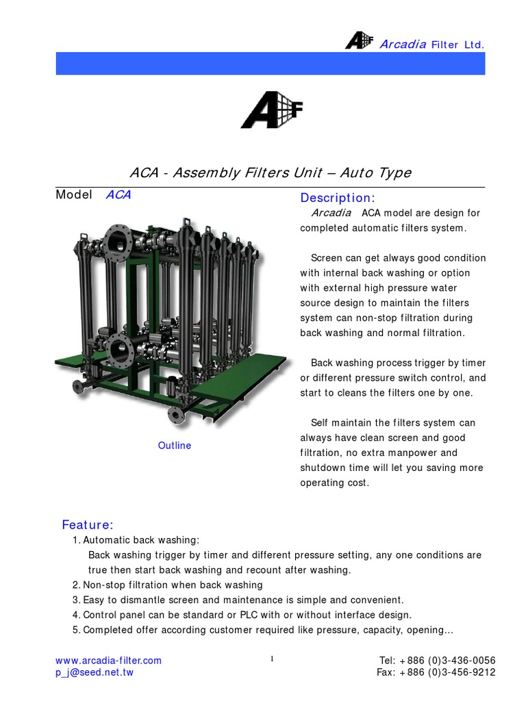 ACA - Assembly Filters Unit - Auto Type: Arcadia | PDF | Filtration ...