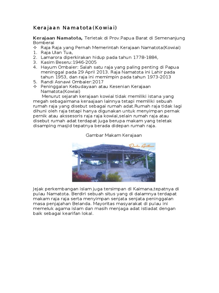 Peninggalan Kerajaan Namatota di Papua | PDF | Sejarah