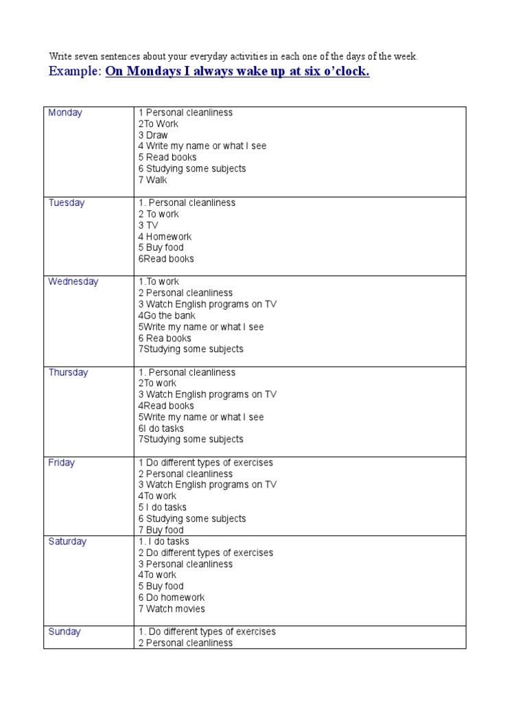 Weekly Activity Routine Breakdown | PDF