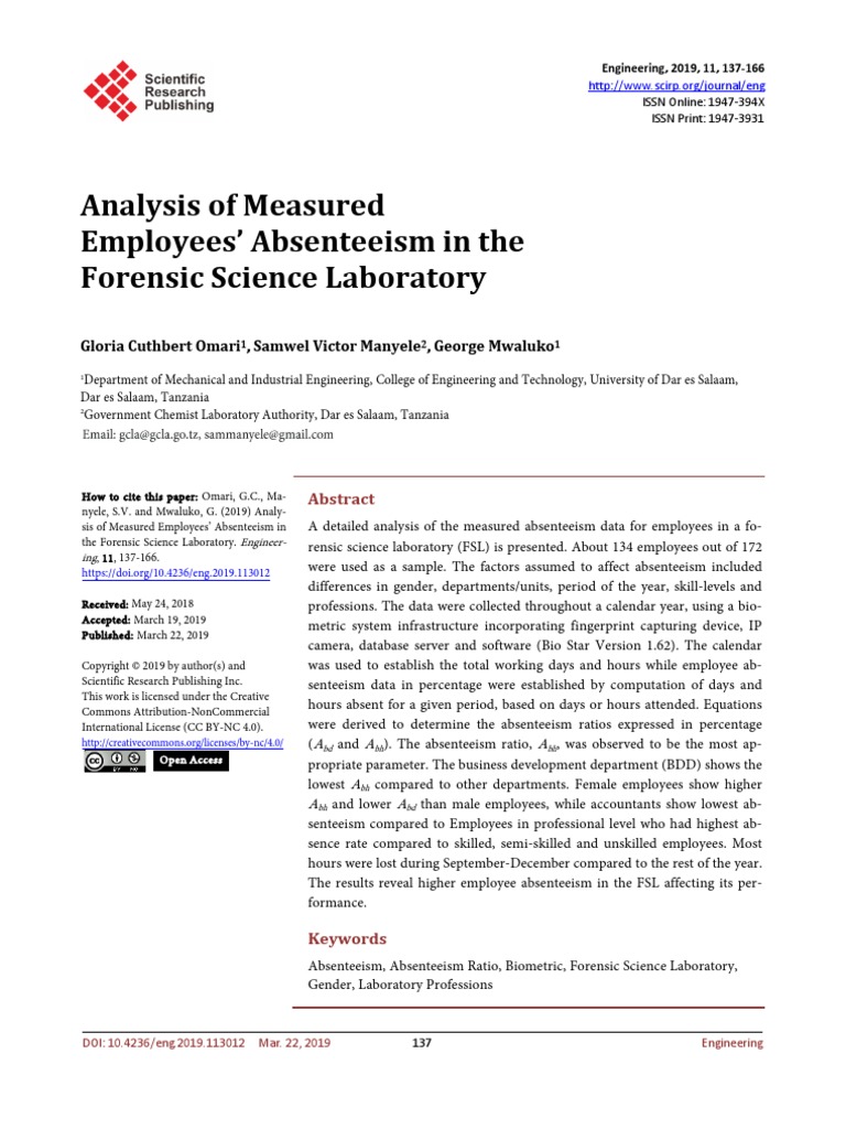 Analysis of Measured Employees Absenteeism in The | PDF | Biometrics ...