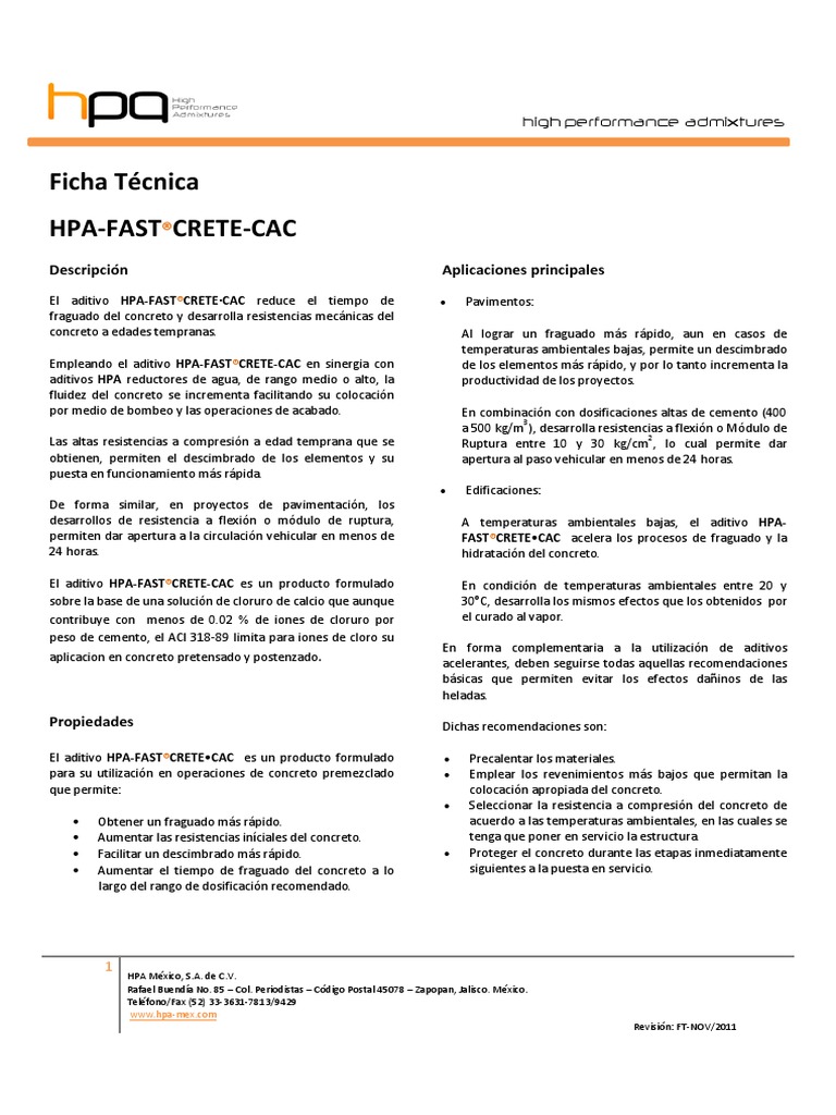Fastcrete Cac | PDF | Hormigón | Cemento