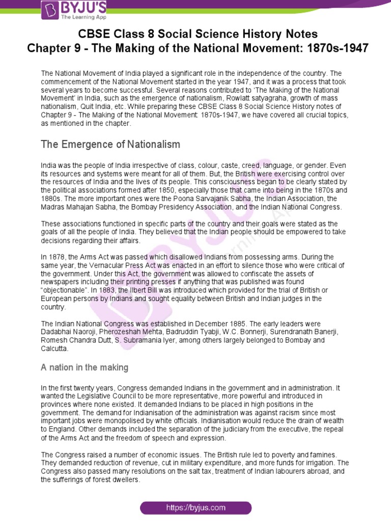 CBSE Class 8 Social Science History Notes Chapter 9 The Making of The ...