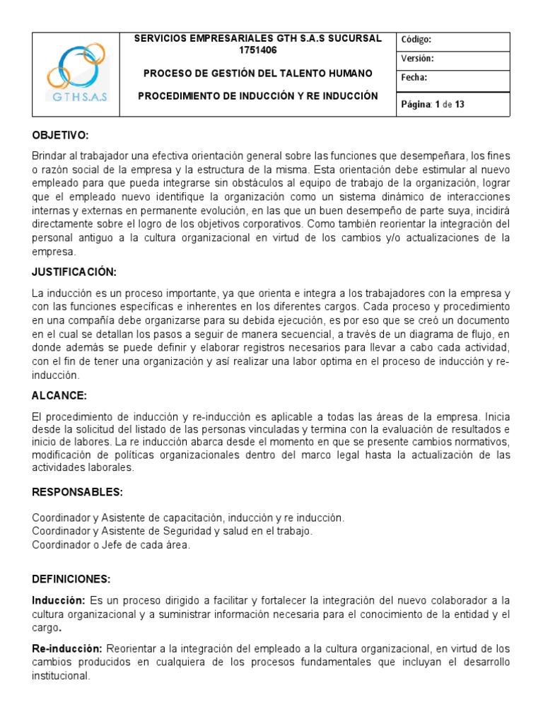 Procedimiento de Inducción y Re-Inducción | PDF | Gestión del talento ...