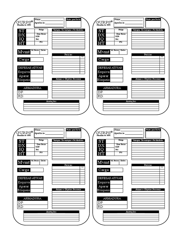 Ficha - Gurps NPC | PDF | Jogos de RPG