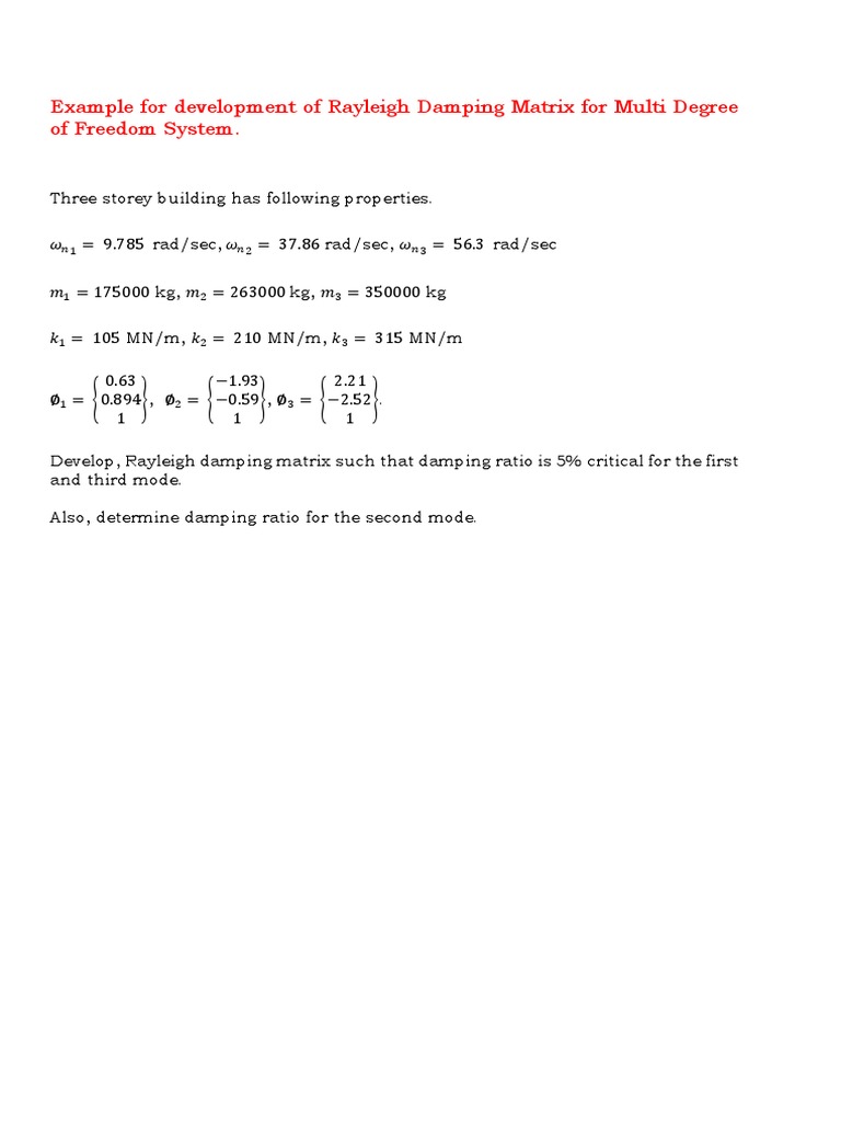Rayleigh Damping Example PDF | PDF