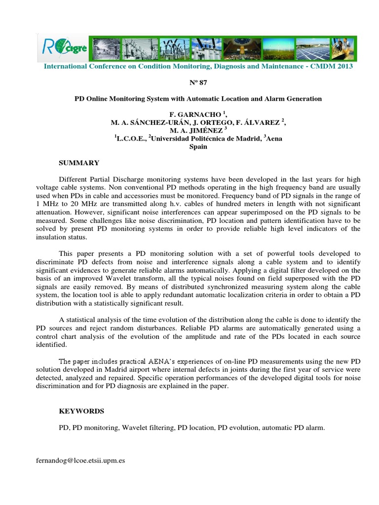 2.1 Paper CIGRE 2013 Rumania CMDM (87) PD Online Monitoring System With Automatic Location and ...