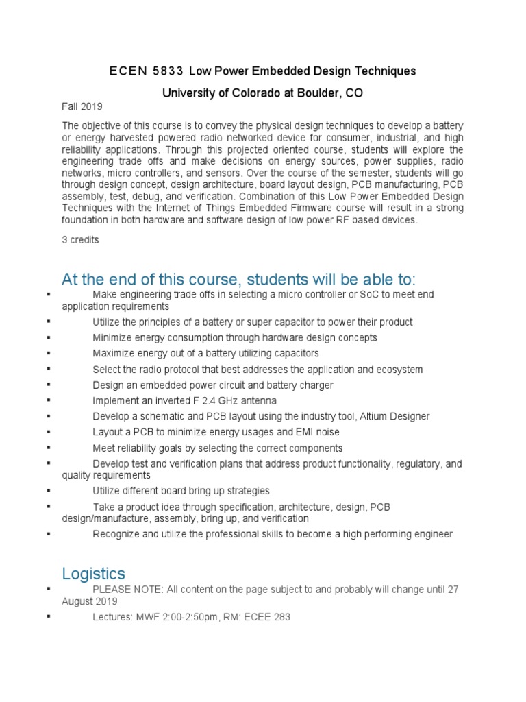 Low Power Embedded Design Course | PDF | Embedded System | System On A Chip