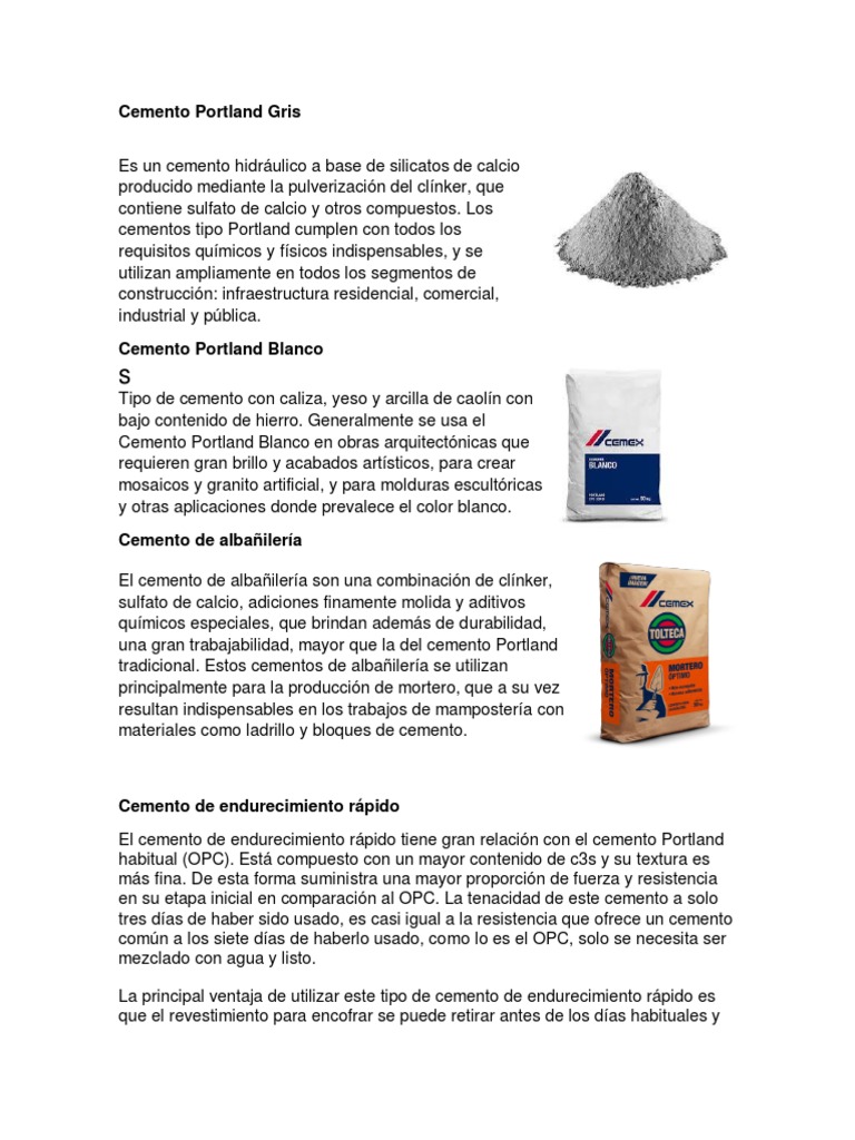 Tipos de Cemento | PDF | Cemento | Sectores Economicos