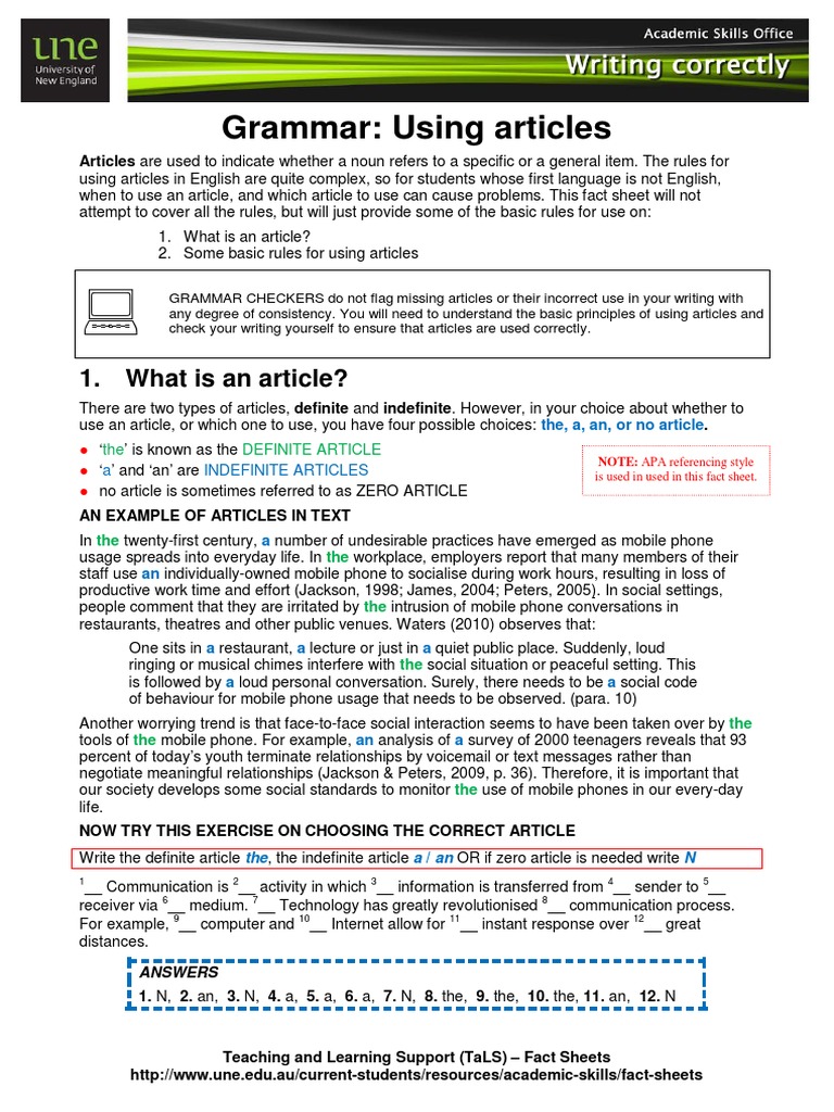 WC - Grammar Using Articles PDF | PDF | Noun | Grammatical Number
