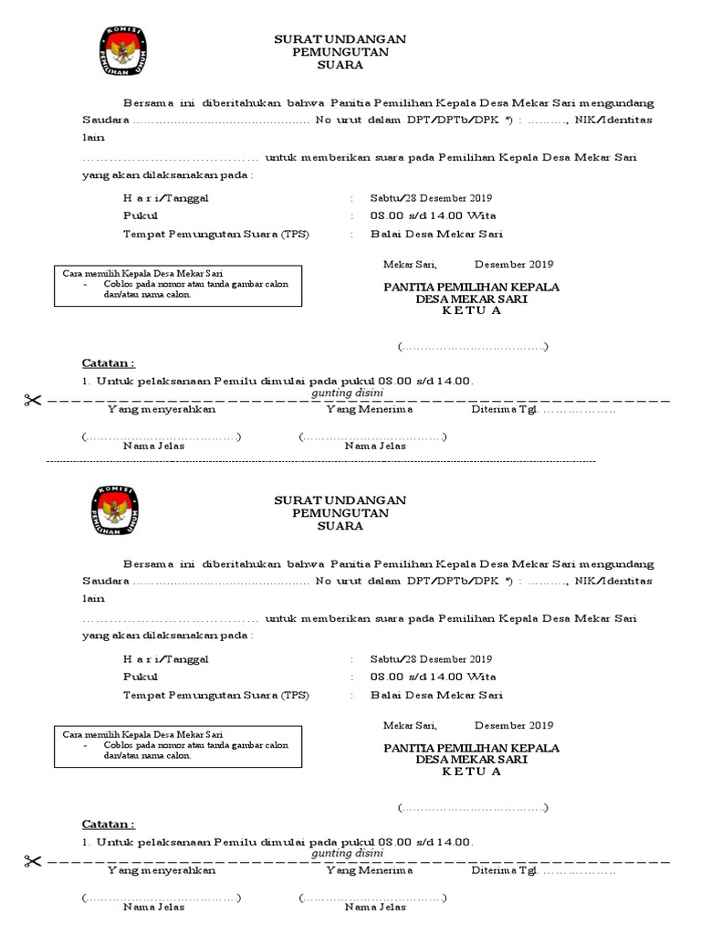 SURAT UNDANGAN PEMUNGUTAN SUARA PILKADES MEKAR SARI | PDF
