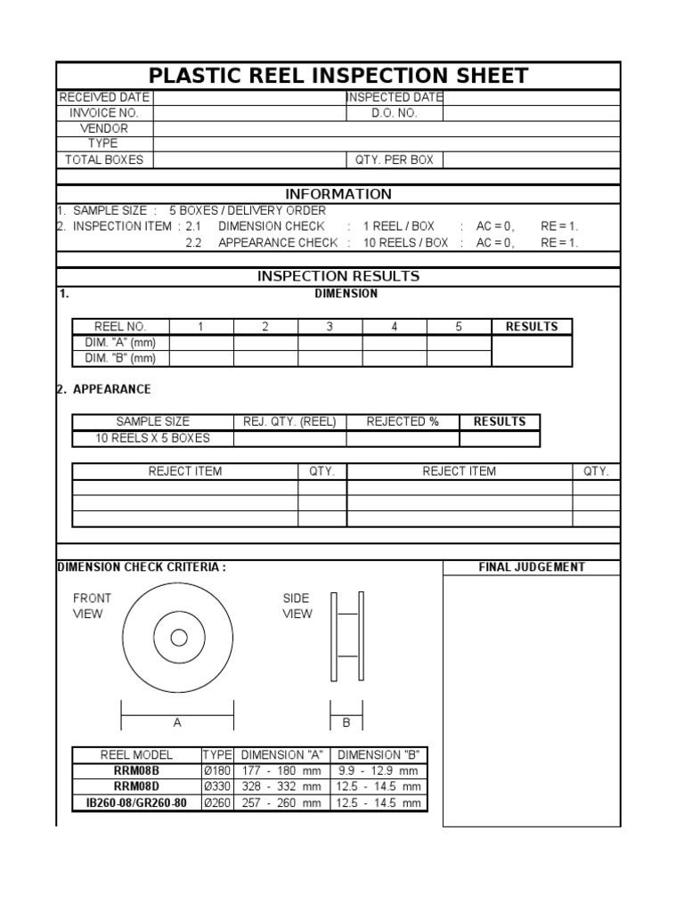 Plastic Reel Inspection Results | PDF