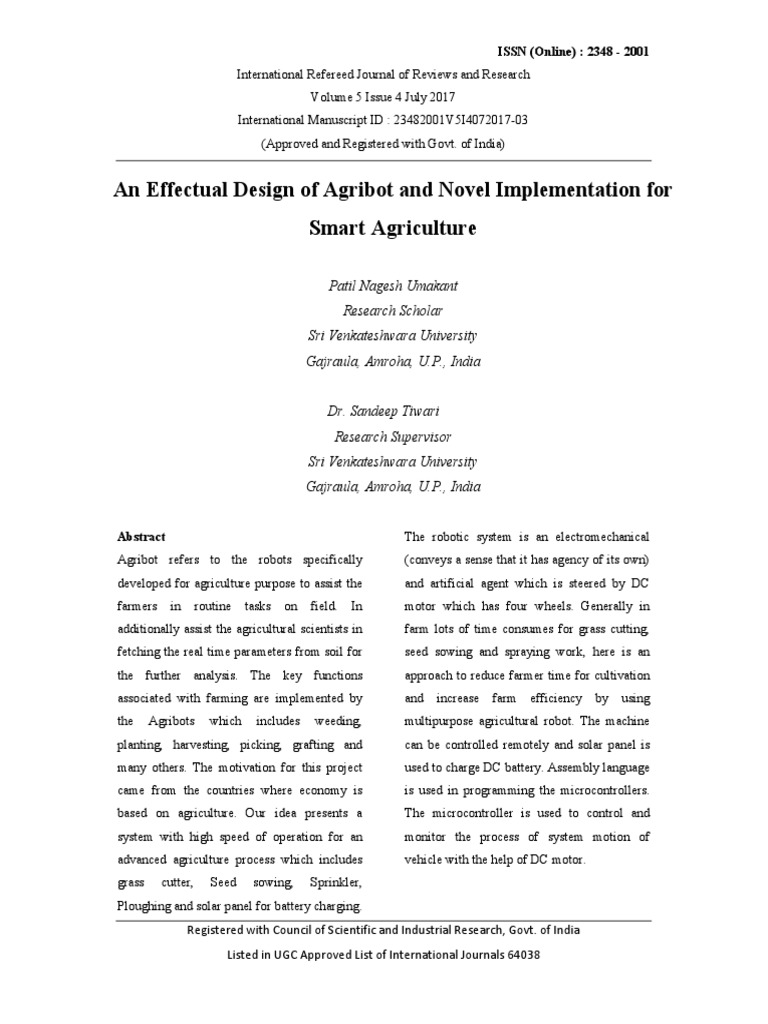 An Effectual Design of Agribot and Novel Implementation For Smart ...