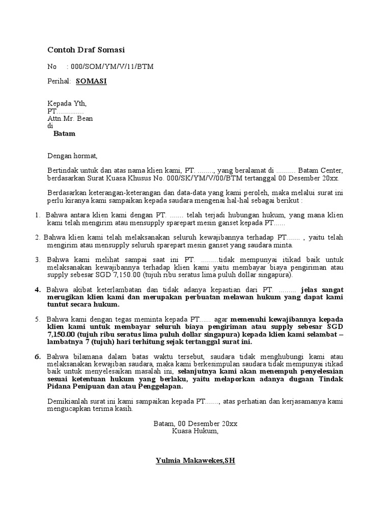 Contoh Draf Somasi | PDF