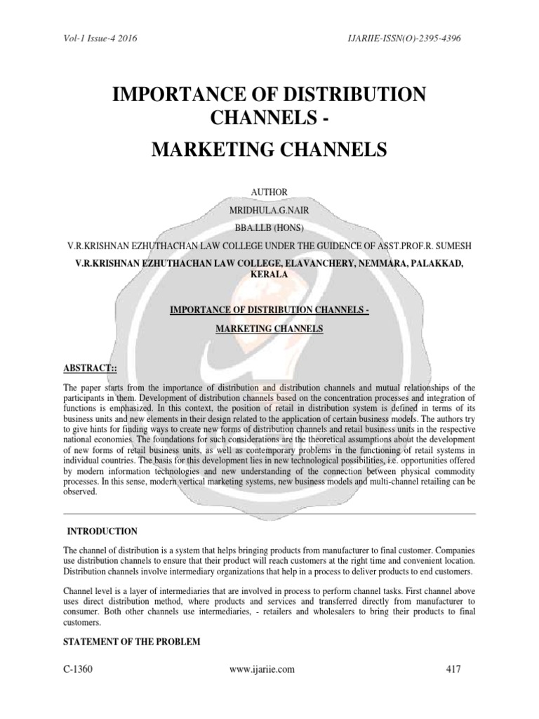 Importance of Distribution Channels Marketing Channels 1360 | PDF ...