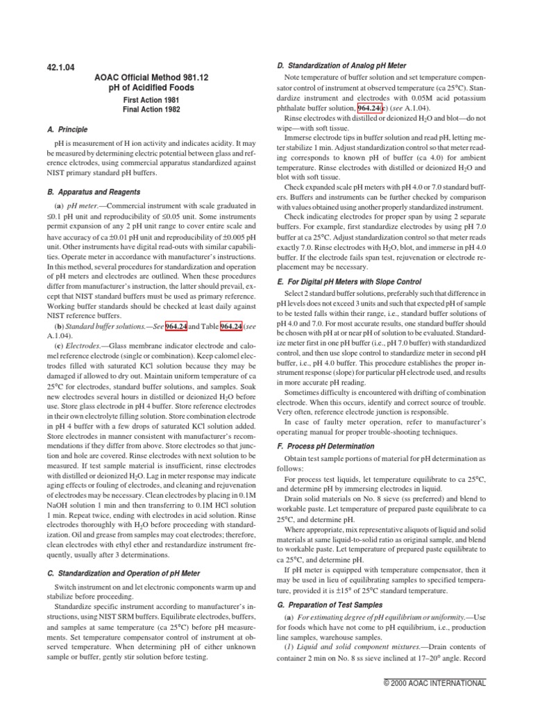 Aoac981 12 | PDF | Ph | Physical Chemistry