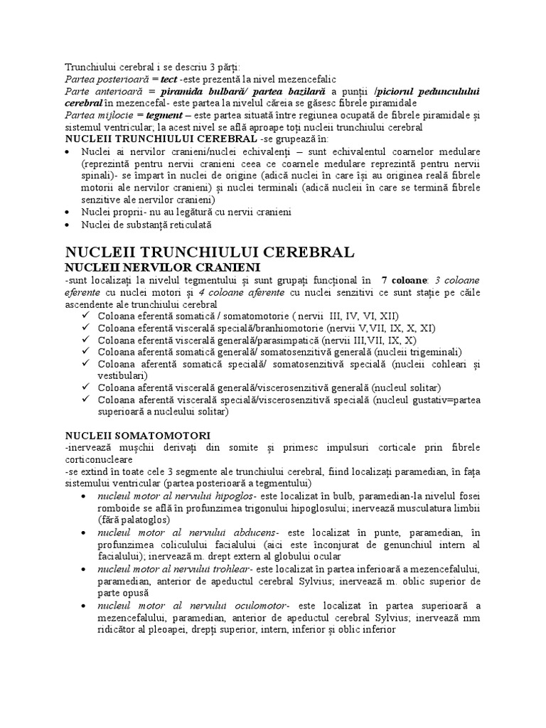 Nucleii Trunchiului Cerebral | PDF