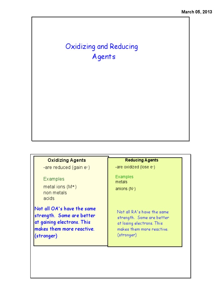 Oxidizing and Reducing Agents | PDF | Redox | Physical Chemistry