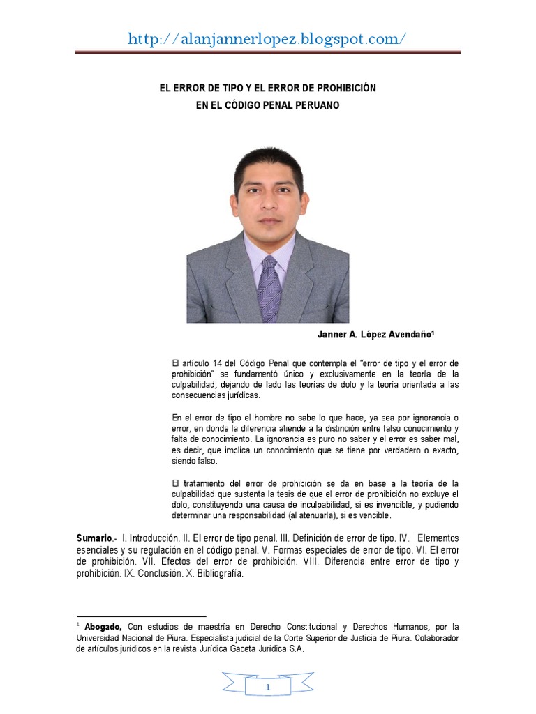 El Error de Tipo y El Error de Prohibición. Autor: Dr. Janner A. Lopez ...