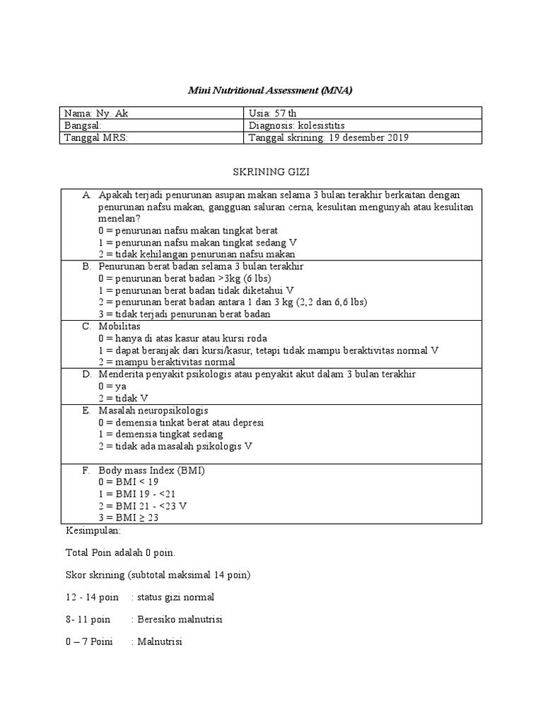 Contoh Skrining Gizi MNA | PDF