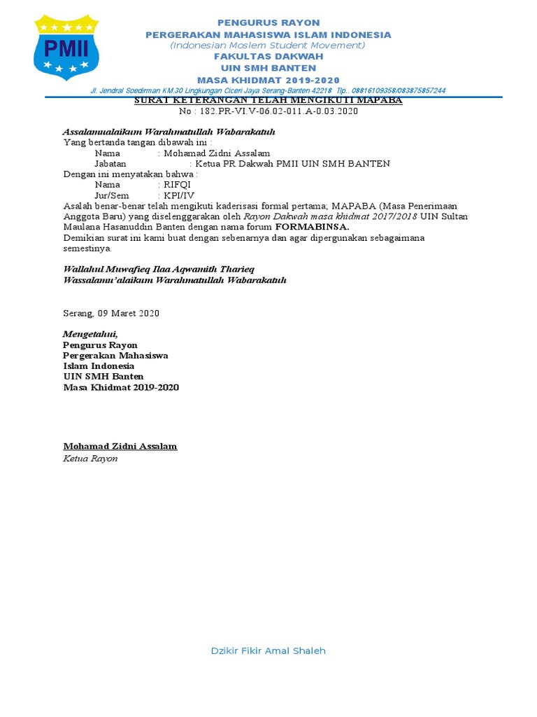 Surat Keterangan Mapaba | PDF
