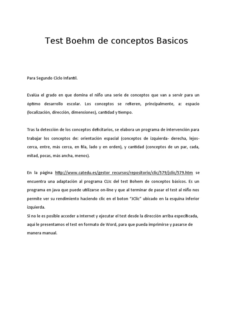 Test Boehm de Conceptos Básicos | PDF