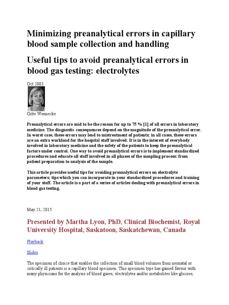Minimizing Preanalytical Errors in Capillary Blood Sample Collection and Handling | PDF ...