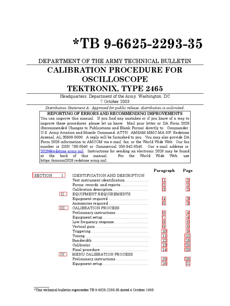 US Army Calibration Tek 2465 TB-9-6625-2293-35 | Download Free PDF ...