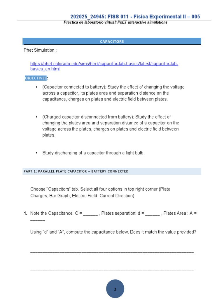 2 Capacitor Lab For Phet | PDF | Capacitor | Voltage
