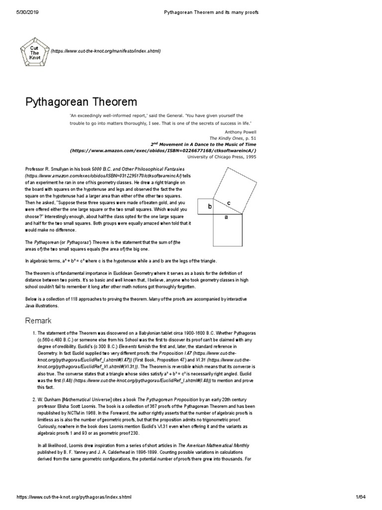 Pythagorean Theorem and Its Many Proofs PDF | PDF | Trigonometric ...