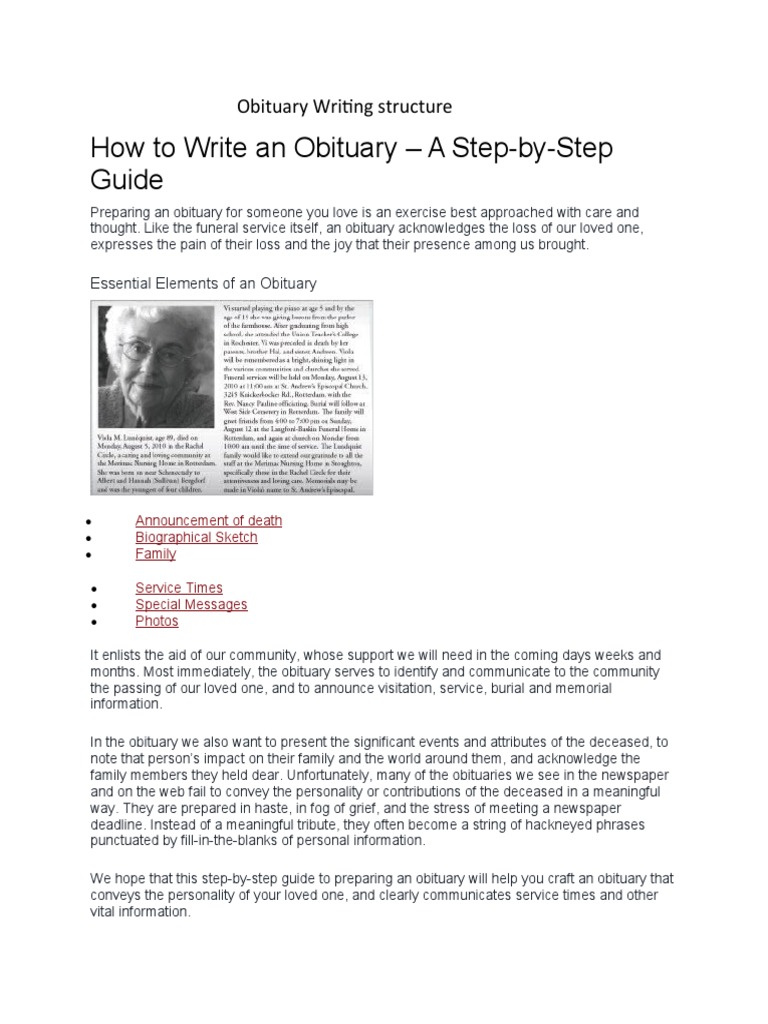 Obituary Writing Structure | PDF | Funeral | Burial
