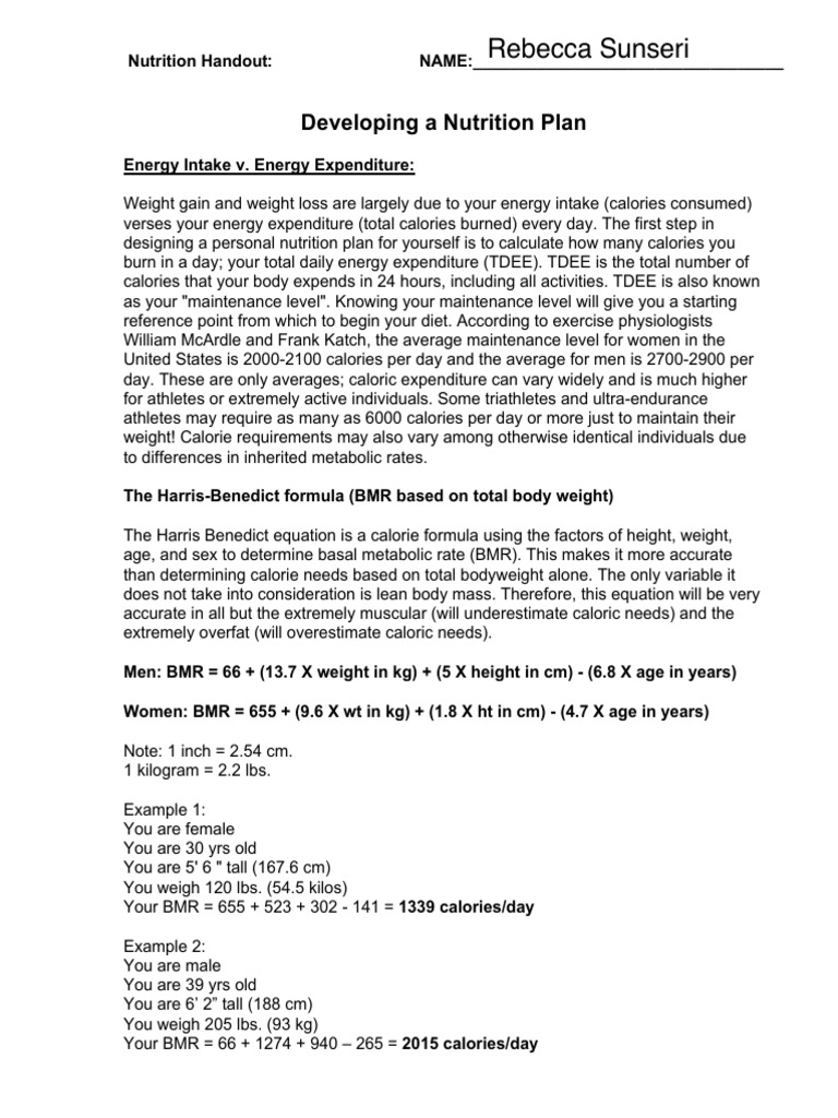 Rebecca Sunseri: Developing A Nutrition Plan | PDF | Heart Rate | Dieting
