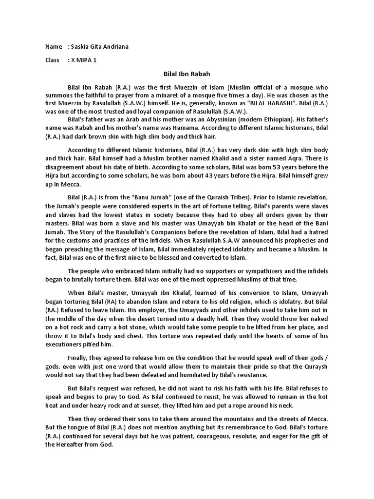 Biography of Bilal Ibn Rabah | PDF | Muhammad | Medina