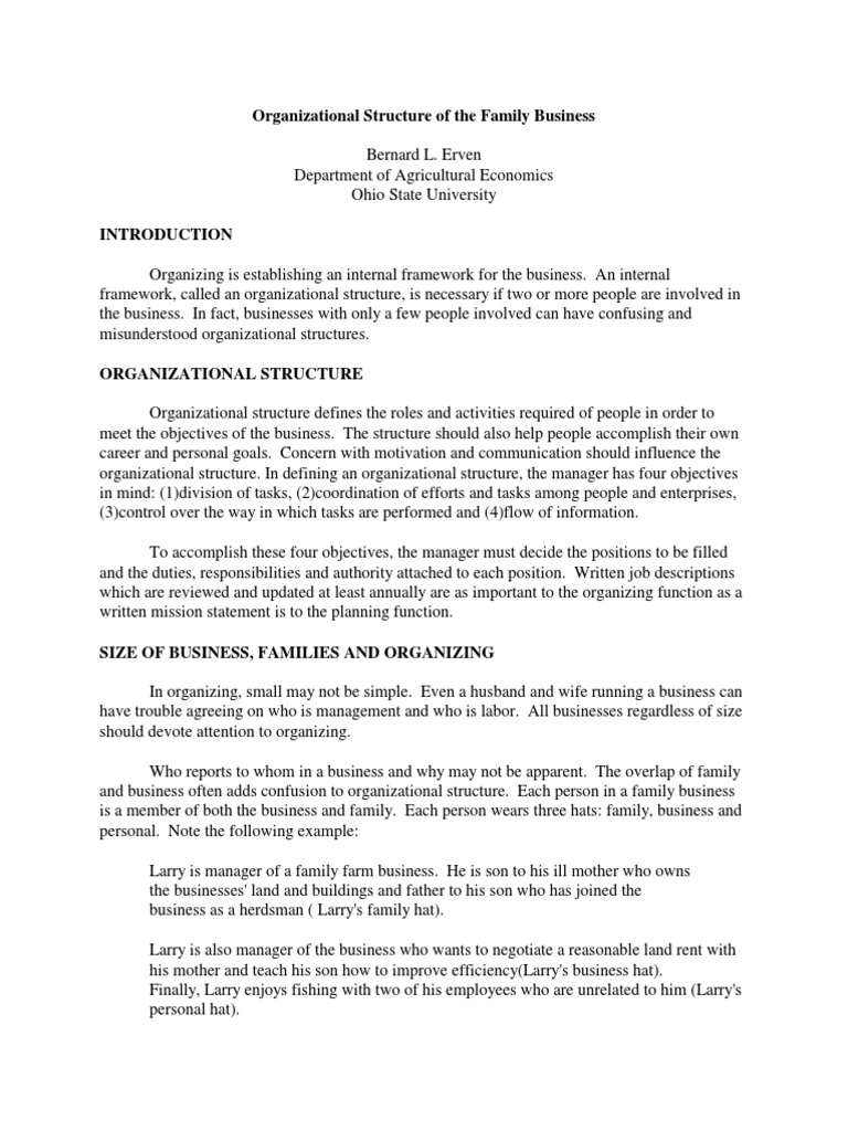 Organizational Structure of The Family Business | PDF | Organizational ...
