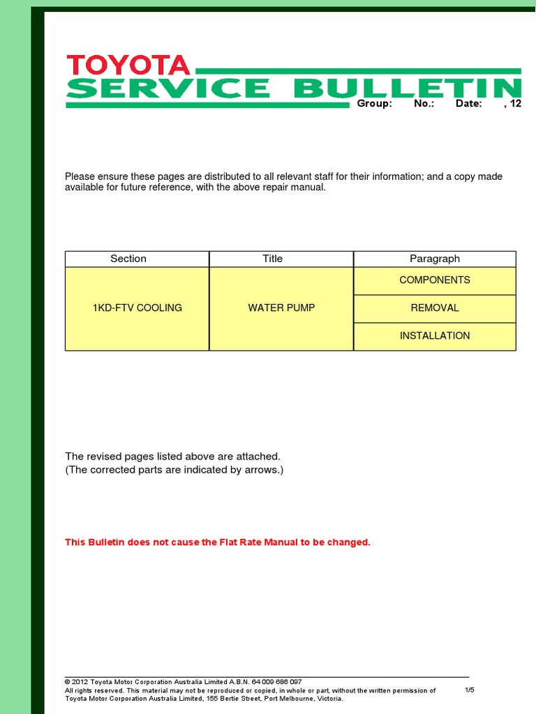 31-10-2012 - Correction To 1kd-Ftv Water Pump Remove & Install ...