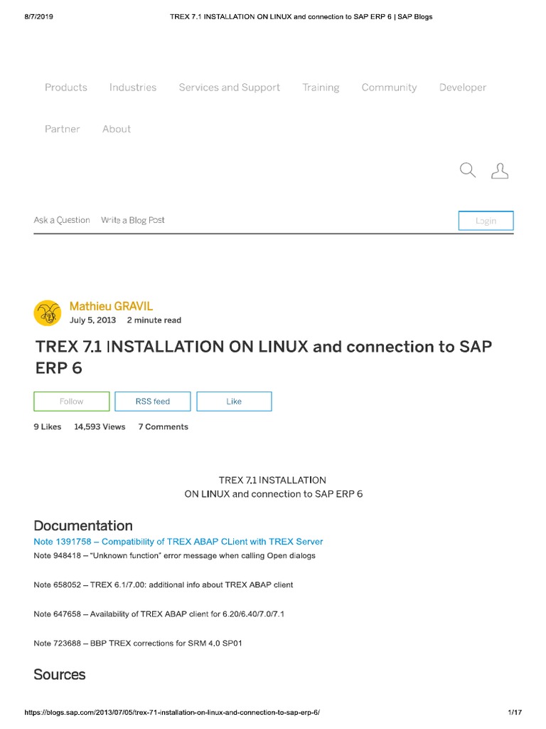 TREX 7.1 INSTALLATION ON LINUX and Connection To SAP | PDF