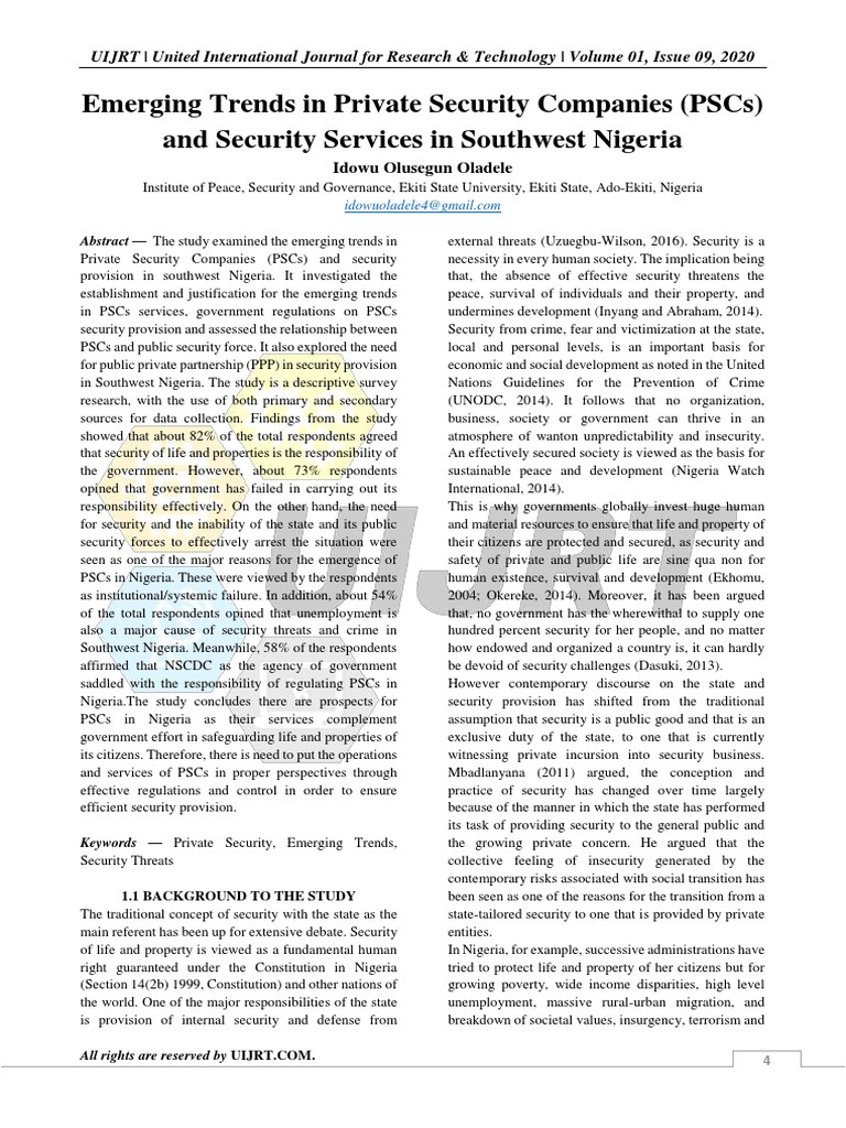 Emerging Trends in Private Security Companies (PSCS) and Security ...