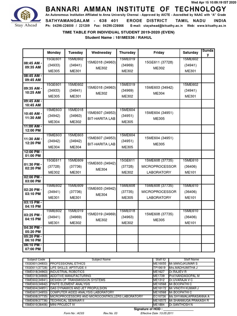 Individual Student Timetable 2019-2020 | PDF | Computing