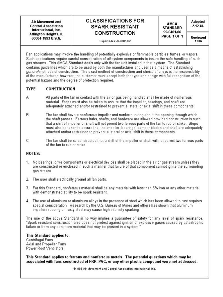 Classifications For Spark Resistant Construction | PDF | Bearing ...