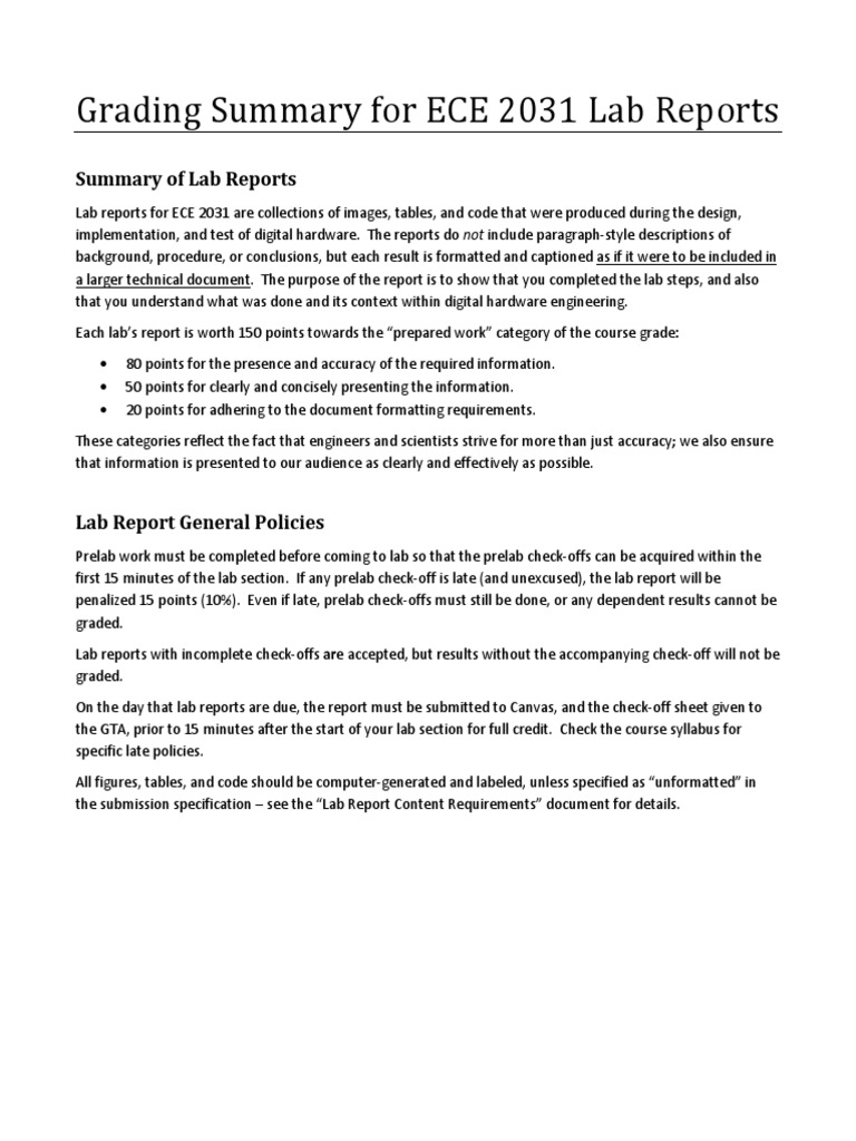 Grading Summary For ECE 2031 Lab Reports | PDF | Electronic Circuits ...