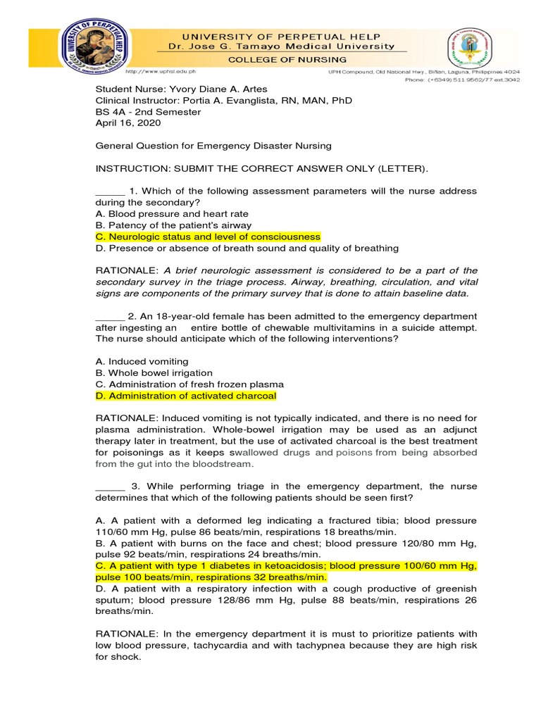 General Question For Emergency Disaster Nursing | PDF | Emergency ...