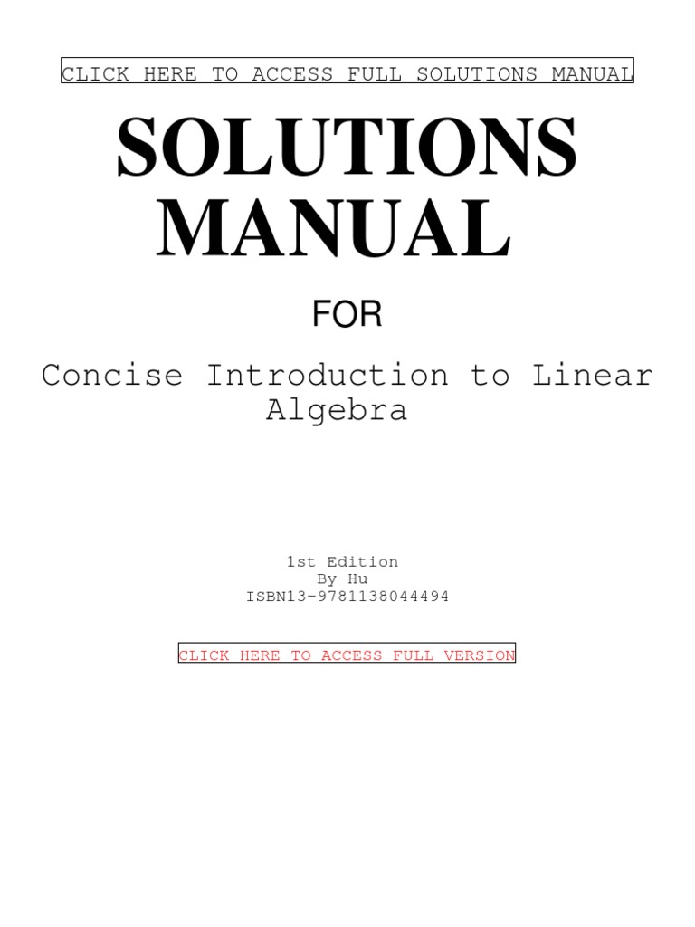 Solutions Manual: Concise Introduction To Linear Algebra | PDF | System ...