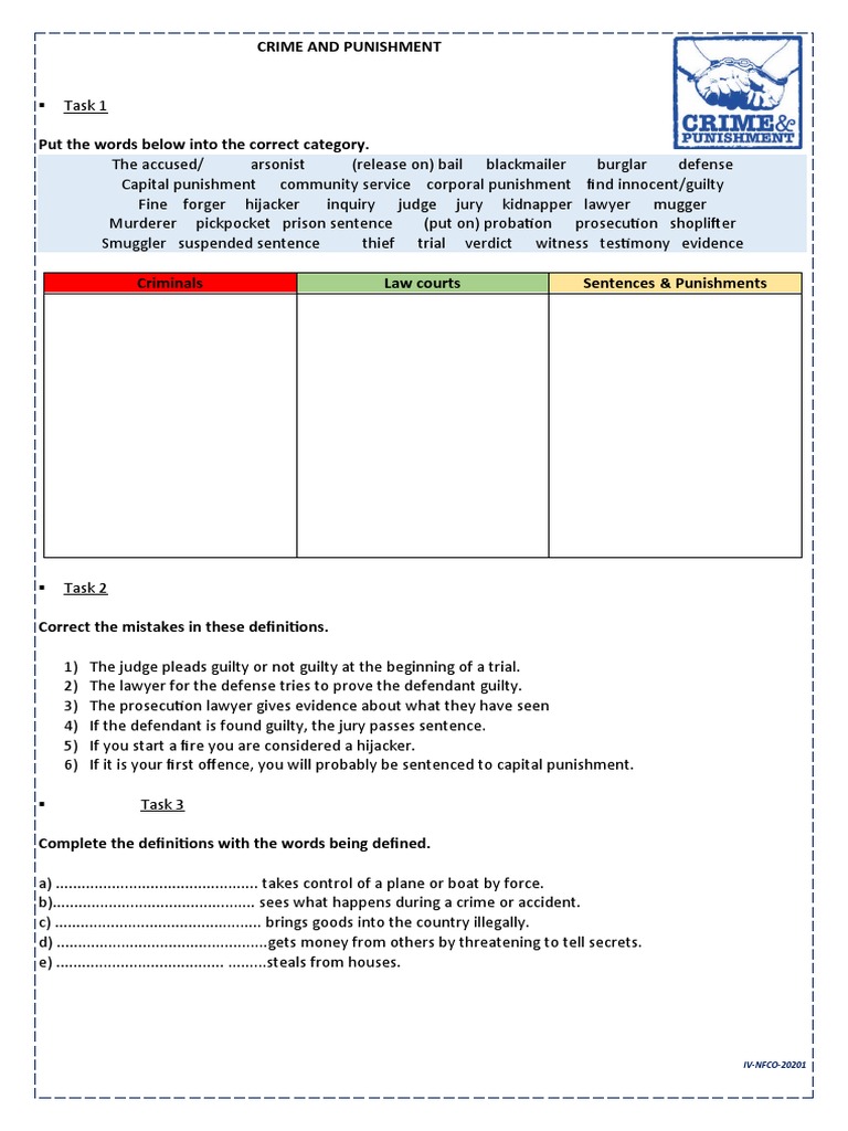 Crime and Punishment Exercise | PDF | Theft | Sentence (Law)