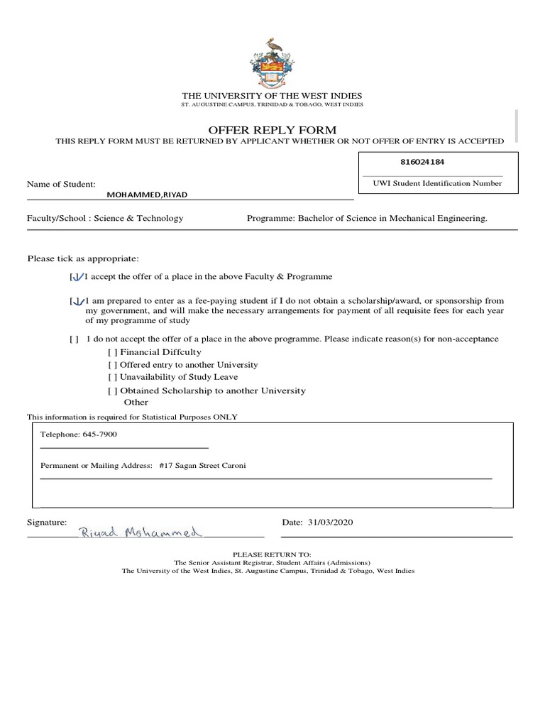 Offer Reply Form PDF | PDF