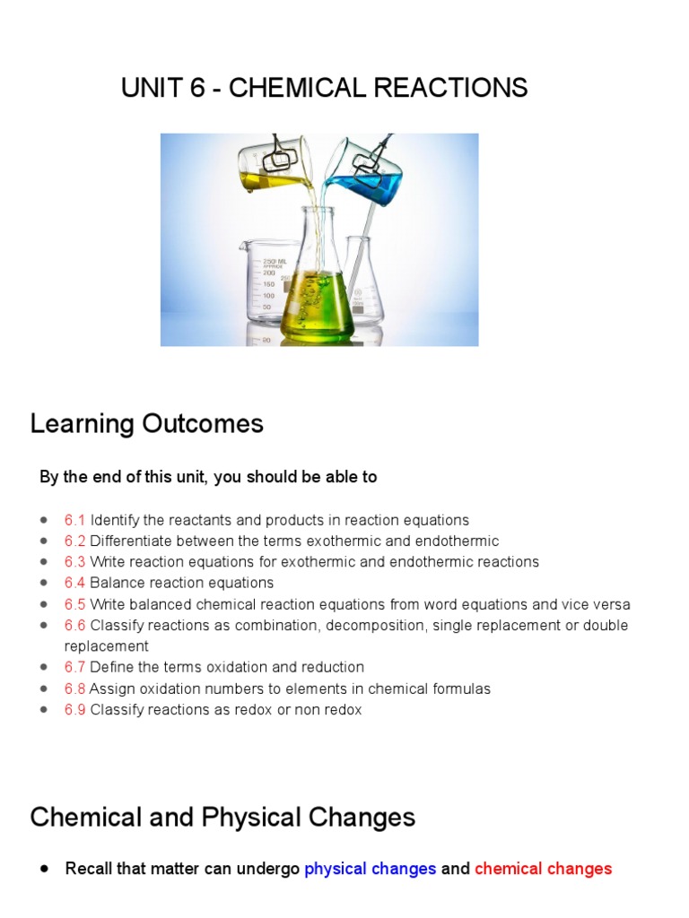 Unit 6 - Chemical Reactions - Complete Notes | PDF | Redox | Chemical ...