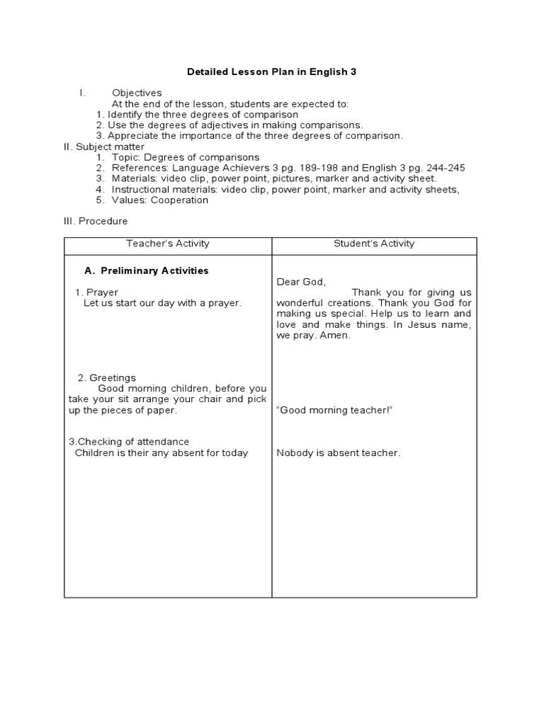 Detailed Lesson Plan in English 3 | PDF | Adjective | Grammar