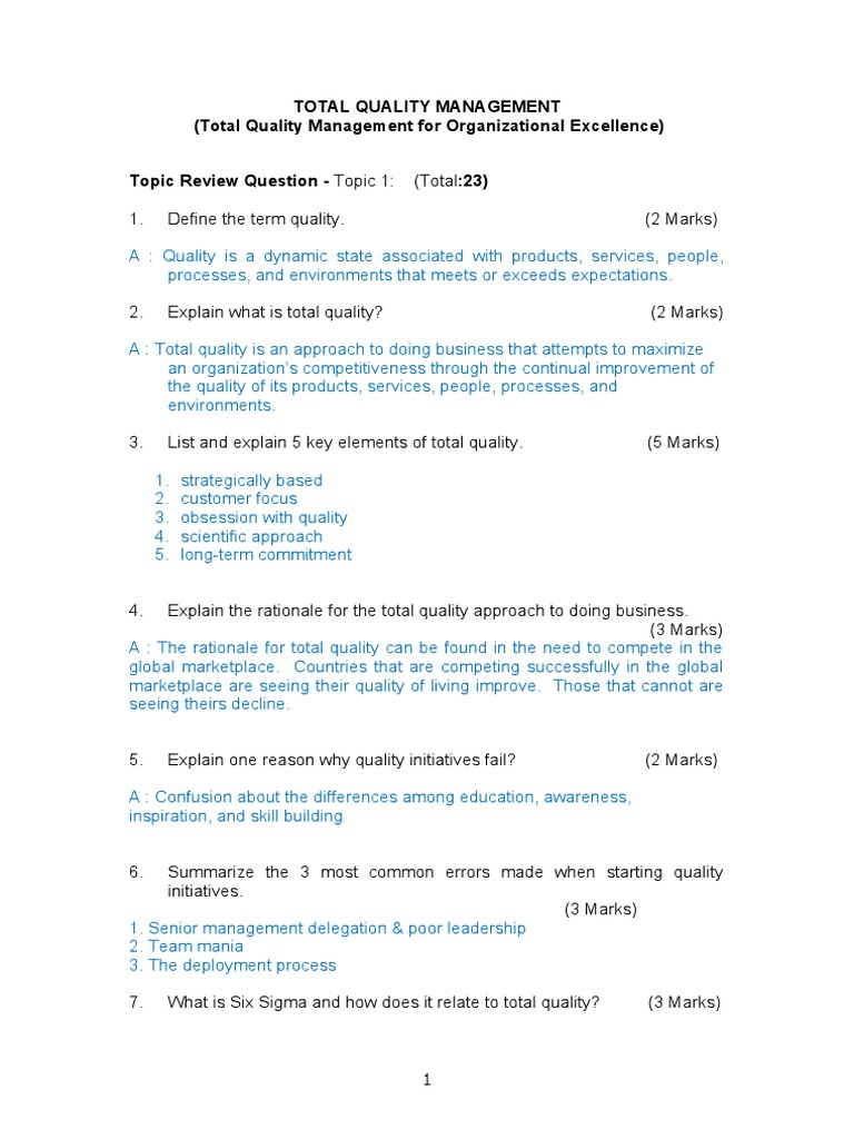 Total Quality Management Essentials | PDF | Quality Management | Six Sigma