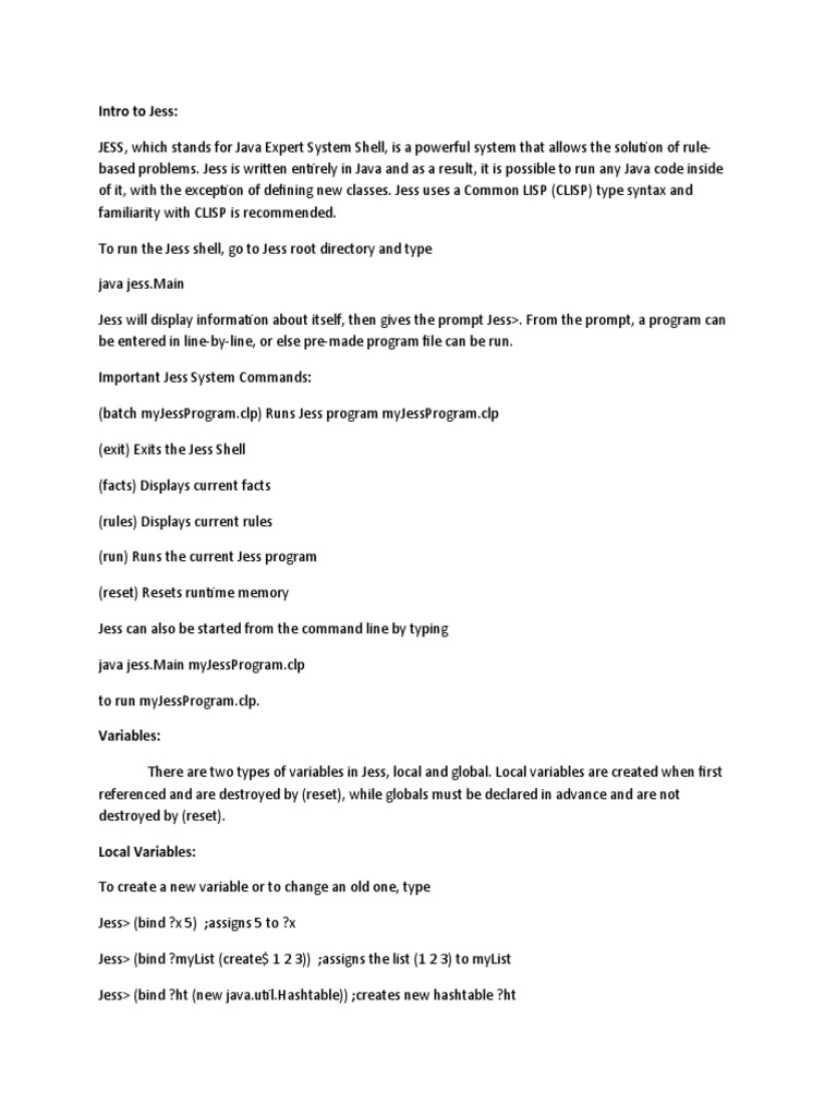 Introduction to Jess: Java Expert System | PDF | Variable (Computer Science) | Java (Programming ...