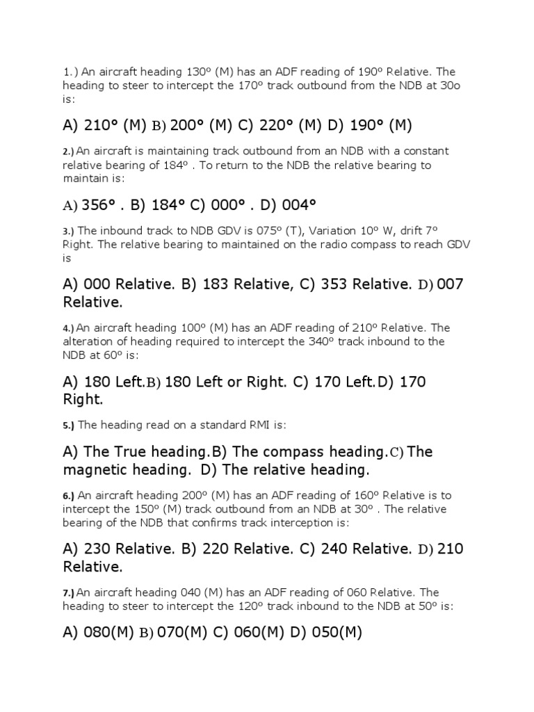 Radio Bearings Questions | PDF | Avionics | Telecommunications Engineering