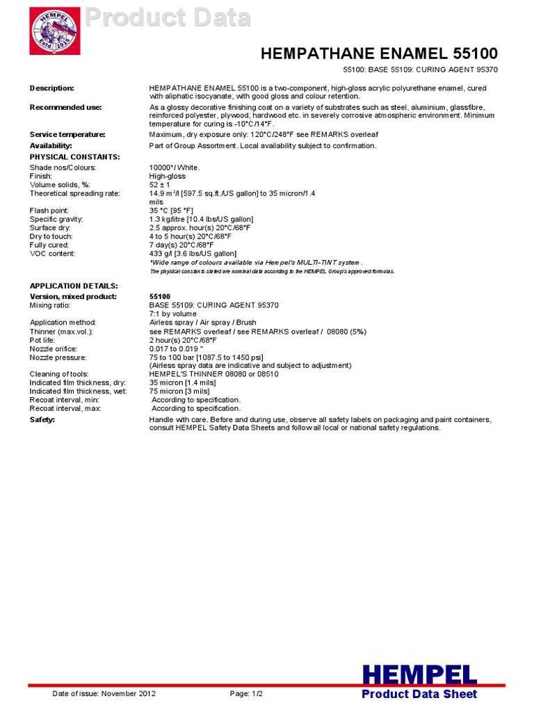 PDS HEMPATHANE ENAMEL 55100 en-GB | PDF | Paint | Building Engineering