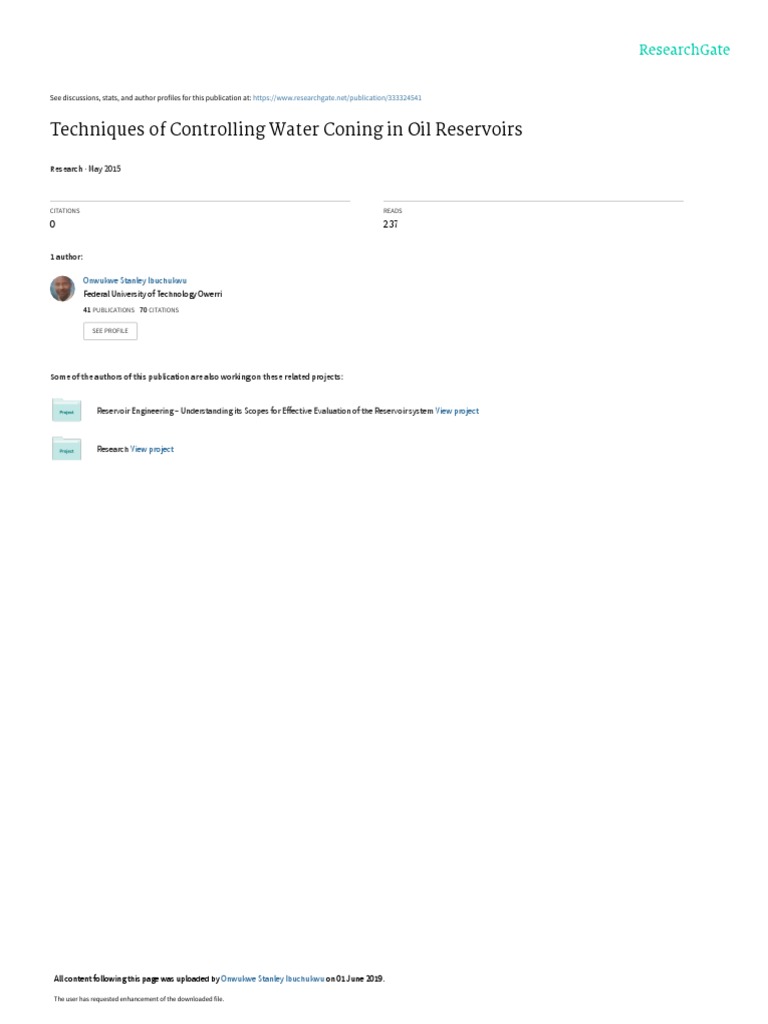 Techniques of Controlling Water Coning in Oil Reservoirs: Research ...